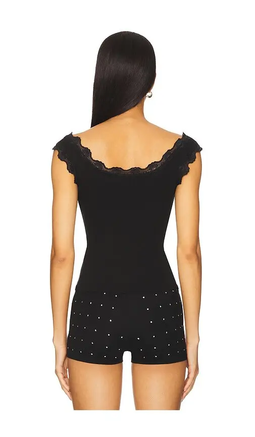 Lna Cassidy Lace Trimmed Ribbed Tank - Black