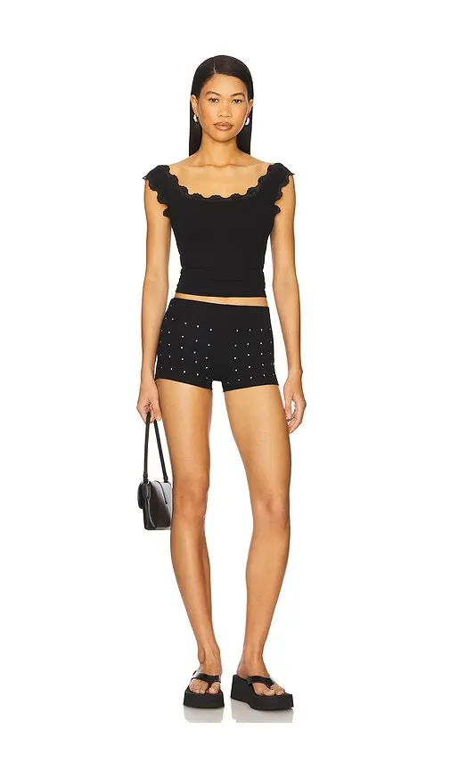Lna Cassidy Lace Trimmed Ribbed Tank - Black