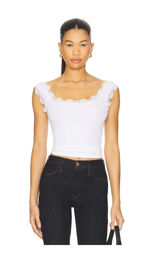 Lna Cassidy Lace Trimmed Ribbed Tank - White