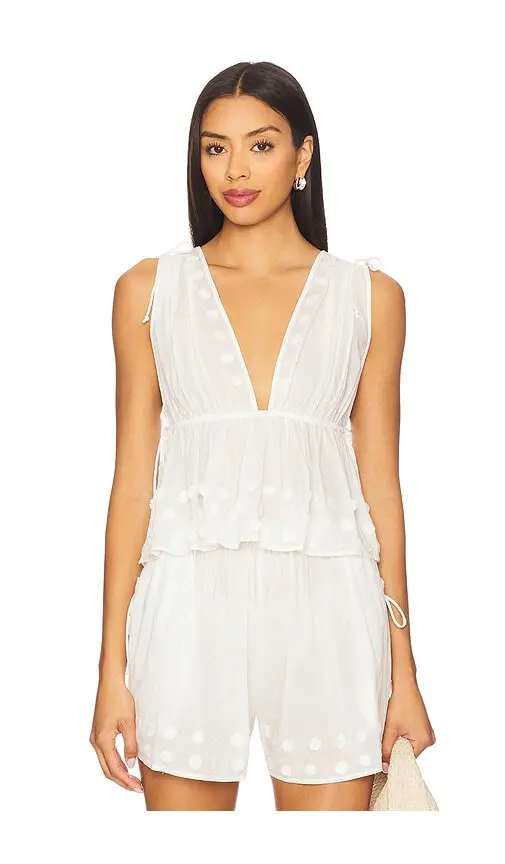 Ulla Johnson Anya Plunge V Neck Top Coverup - White
