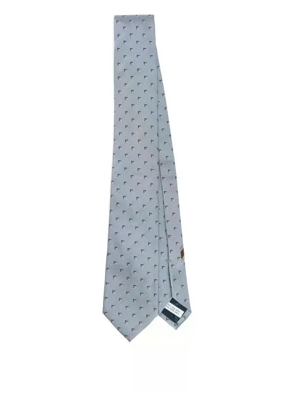 FERRAGAMO Gancini-print Silk Neck Tie - Blue