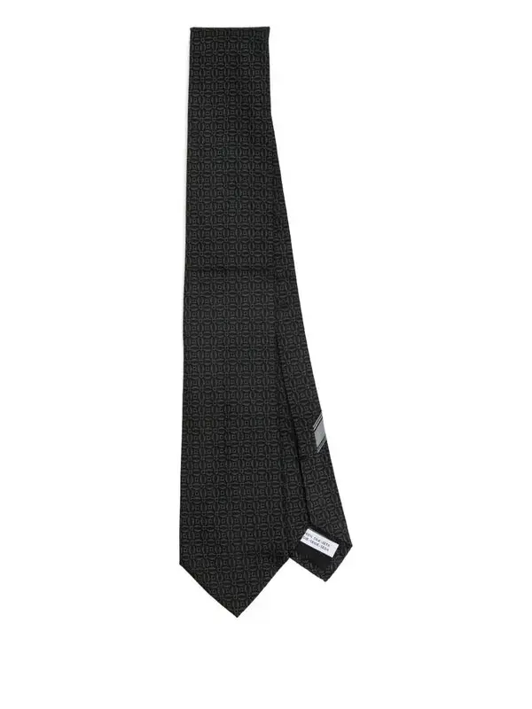 FERRAGAMO Gancini-print Silk Tie - Black