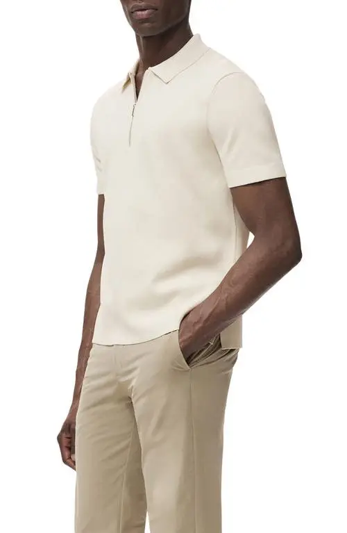 Mango Coolmax® Fine Knit Quarter Zip Polo - Beige