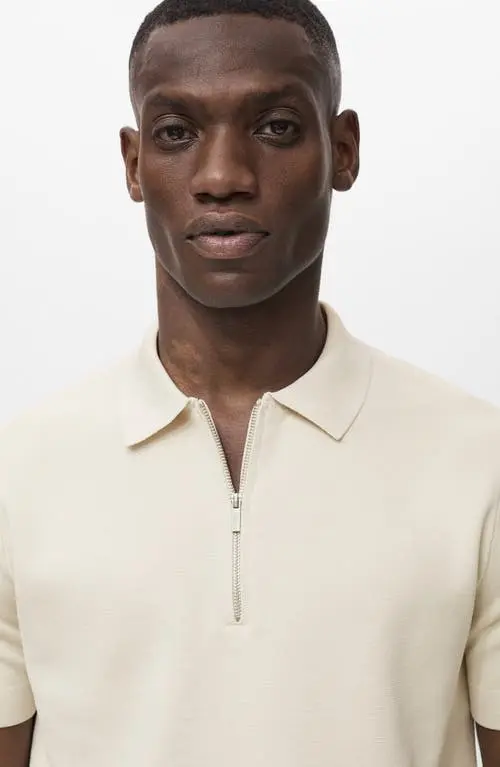 Mango Coolmax® Fine Knit Quarter Zip Polo - Beige
