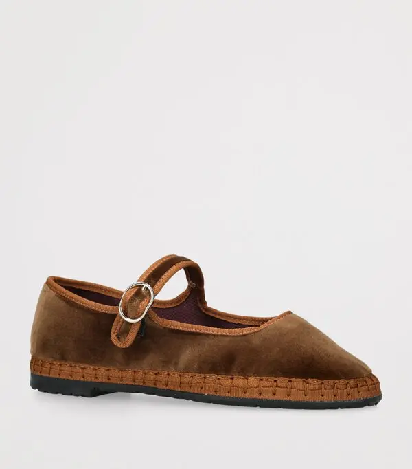 FLABELUS Velvet Mary Janes - Brown