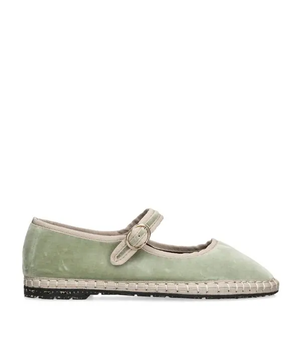 FLABELUS Velvet Uta Mary Janes - Green