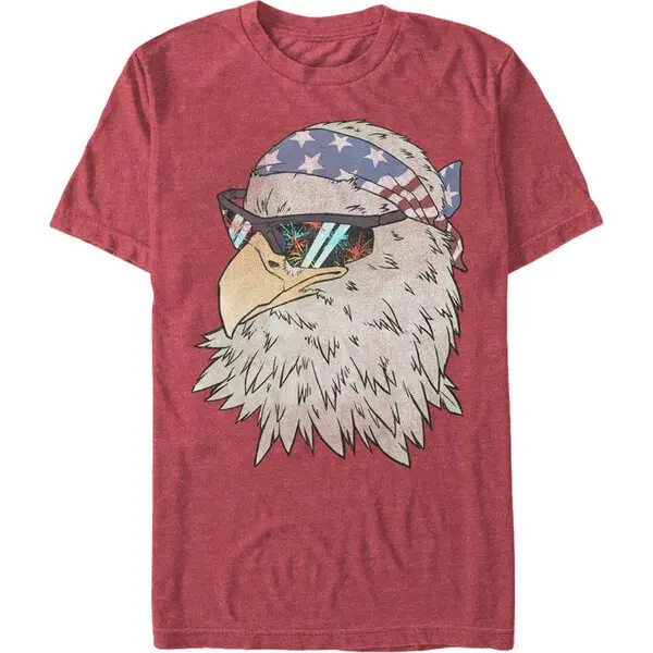 LOST GODS Fourth Of July American Eagle In Bandana Graphic T-shirt - Red Heather