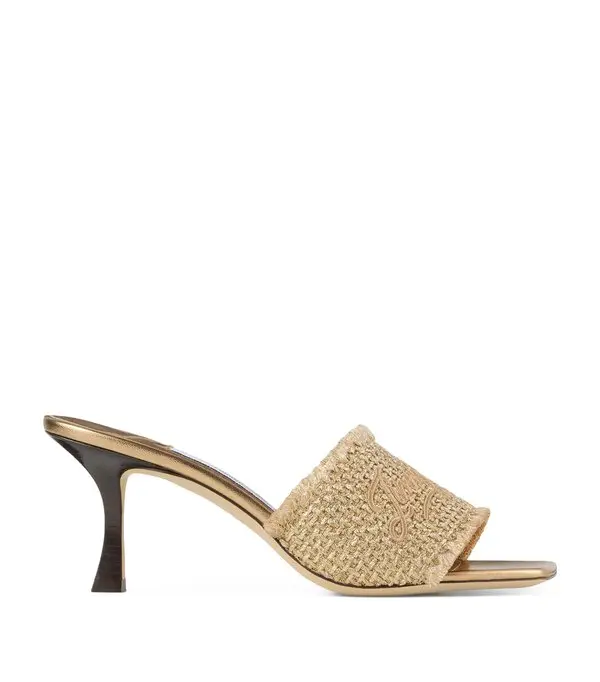 JIMMY CHOO Alexia Heeled Raffia Mules - Gold