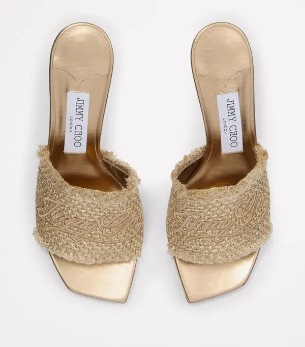 JIMMY CHOO Alexia Heeled Raffia Mules - Gold