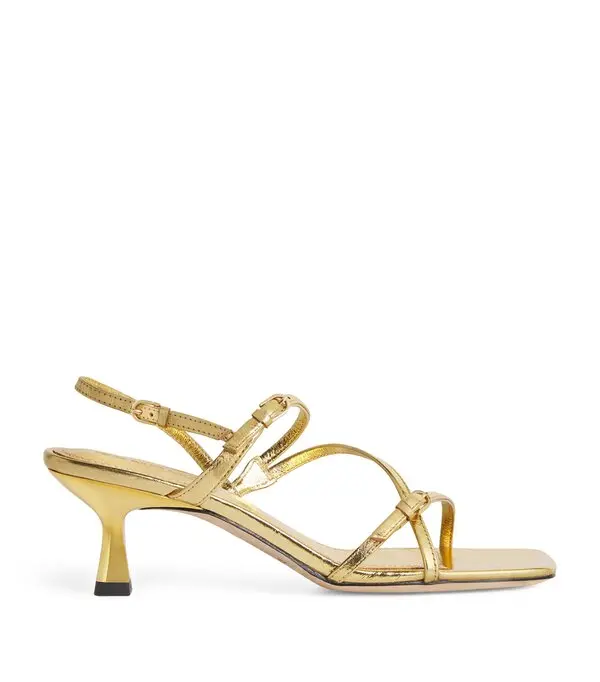 Sandro Metallic Leather Heeled Sandals - Beige