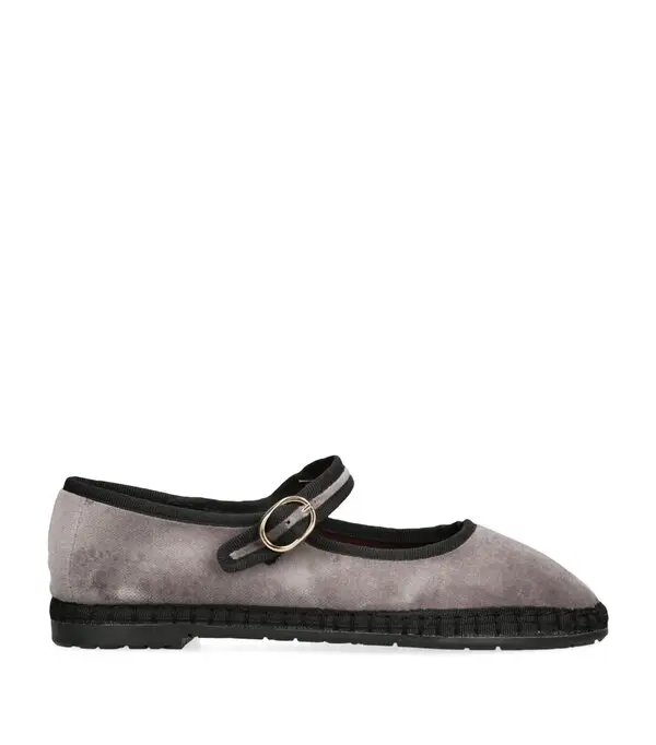 FLABELUS Velvet Brida Mary Jane Flats - Grey