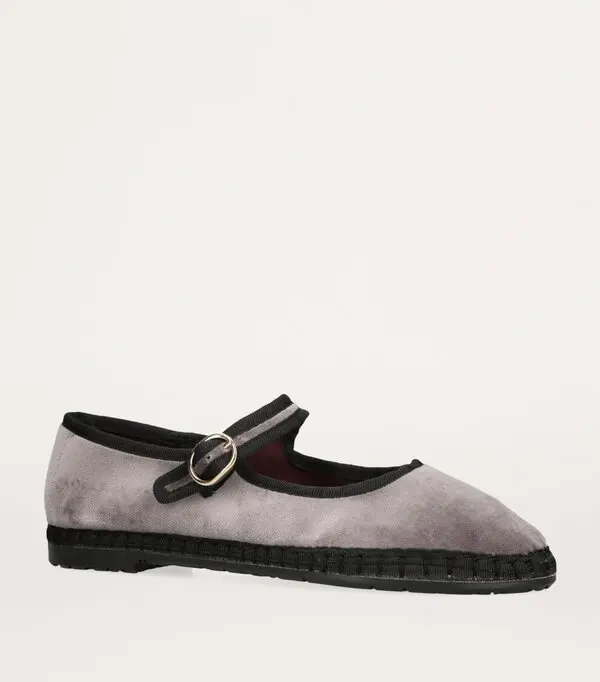 FLABELUS Velvet Brida Mary Jane Flats - Grey