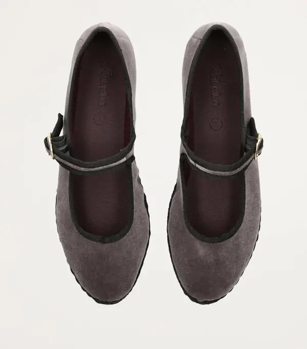 FLABELUS Velvet Brida Mary Jane Flats - Grey