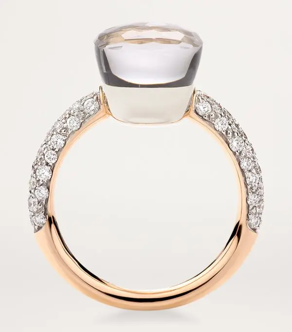 Pomellato Rose Gold, Diamond, And Topaz Nudo Classic Ring - White