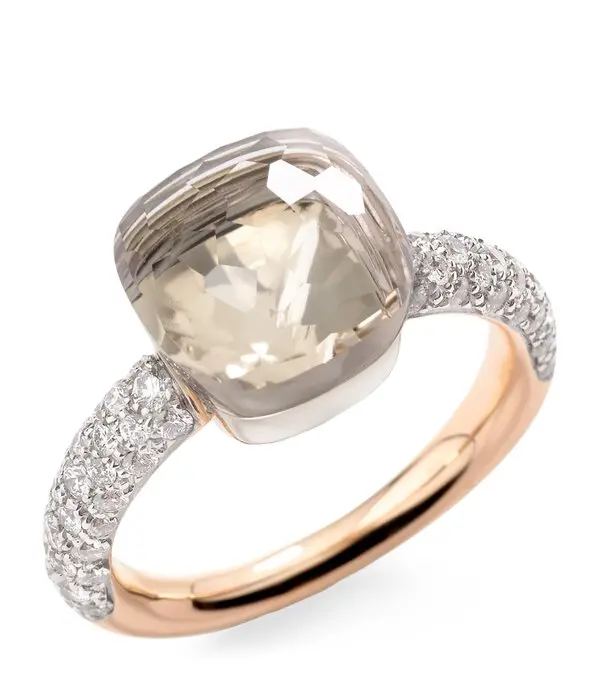 Pomellato Rose Gold, Diamond, And Topaz Nudo Classic Ring - White