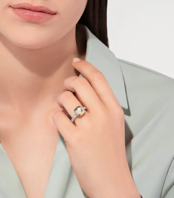 Pomellato Rose Gold, Diamond, And Topaz Nudo Classic Ring - White