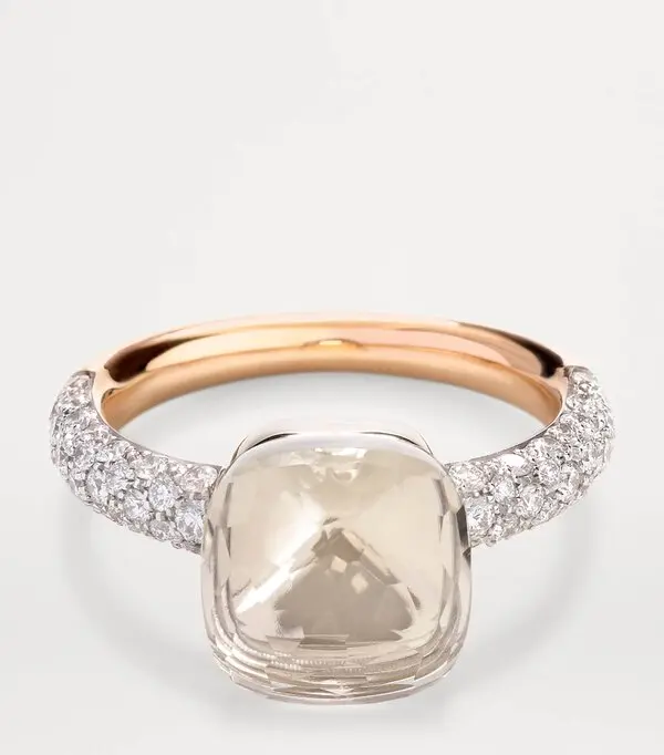 Pomellato Rose Gold, Diamond, And Topaz Nudo Classic Ring - White