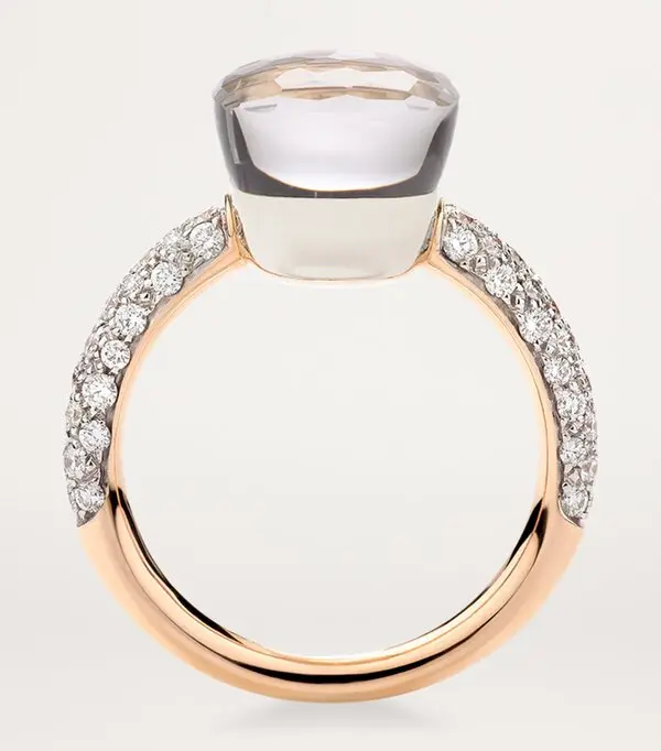 Pomellato Rose Gold, Diamond, And Topaz Nudo Classic Ring - White