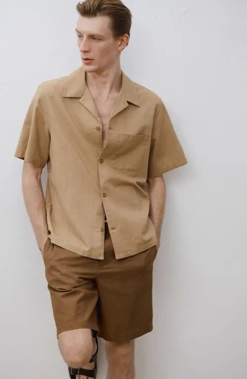 Mango Oversize Cotton & Linen Camp Shirt - Beige