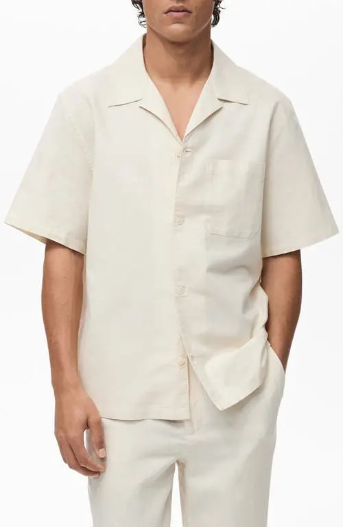Mango Oversize Cotton & Linen Camp Shirt - Ivory White