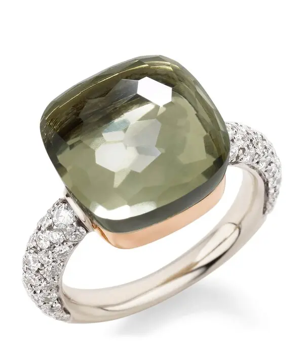 Pomellato Mixed Gold, Diamond, And Prasiolite Nudo Maxi Ring - Green