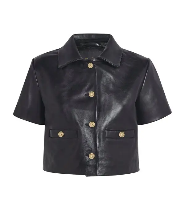 Maje Cropped Leather Jacket - Black