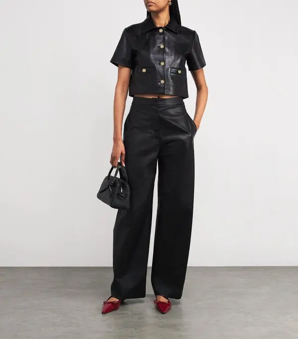 Maje Cropped Leather Jacket - Black