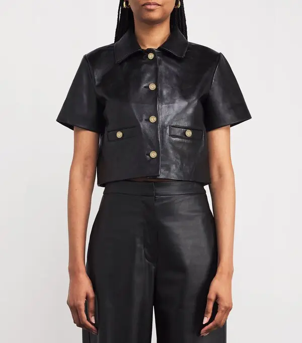 Maje Cropped Leather Jacket - Black