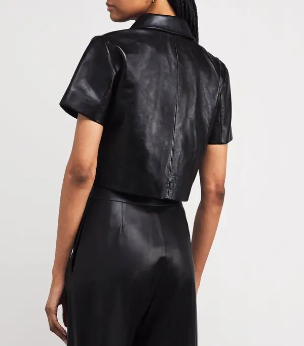 Maje Cropped Leather Jacket - Black