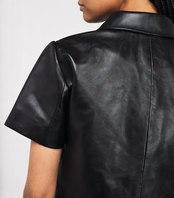 Maje Cropped Leather Jacket - Black