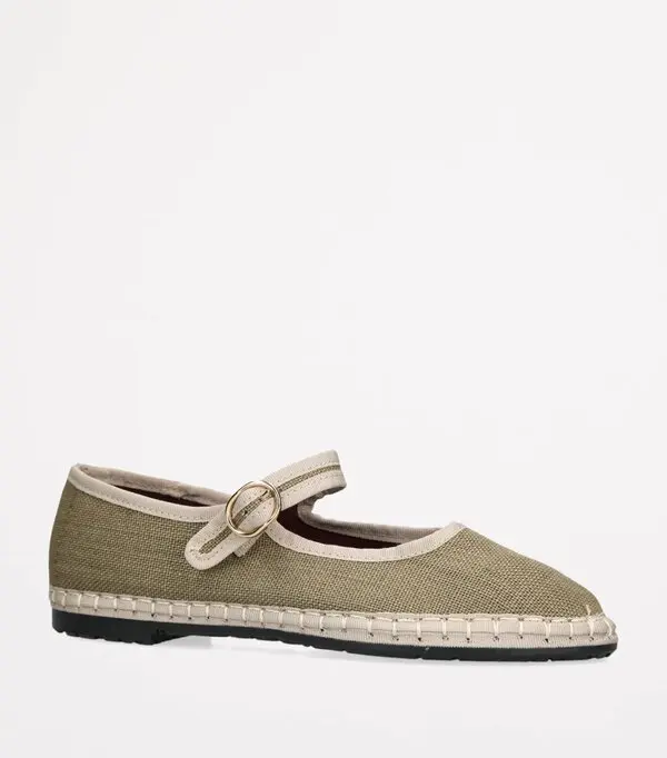 FLABELUS Linen Ishmael Mary Janes - Green