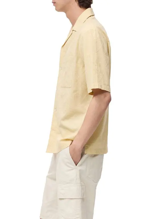 Mango Floral Embroidered Cotton Camp Shirt - Vanilla