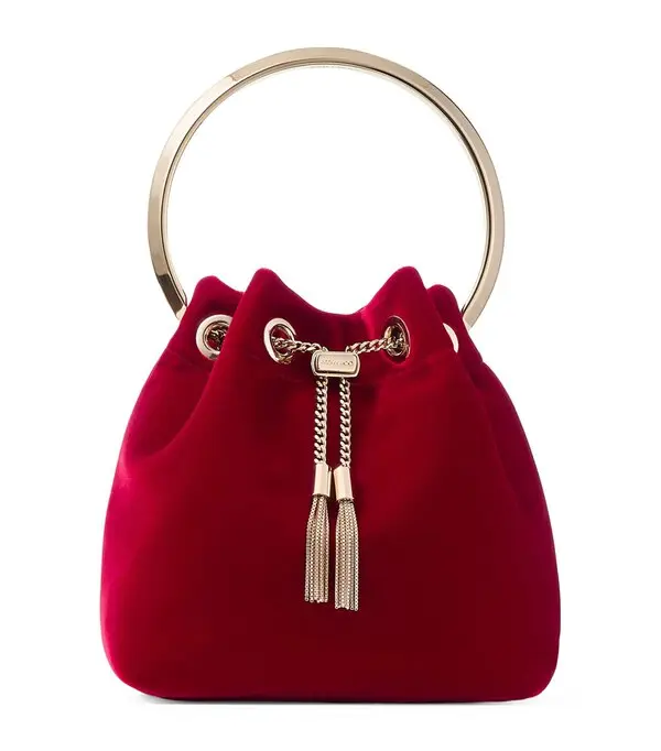 JIMMY CHOO Bon Bon Velvet Bucket Bag - Red