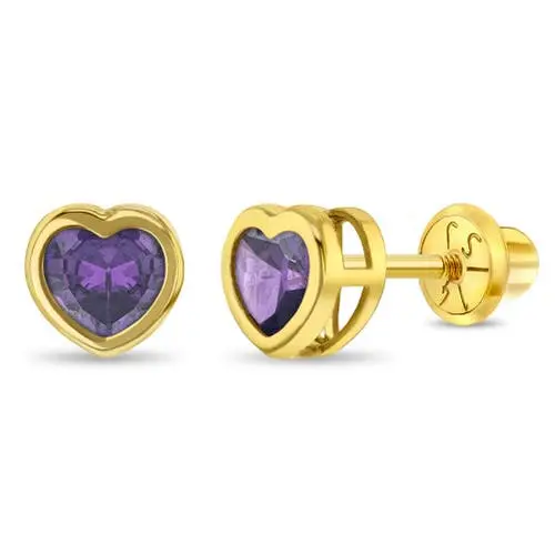 IN SEASON JEWELRY 14k Heart Bezel Simulated Birthstone Stud Earrings - February