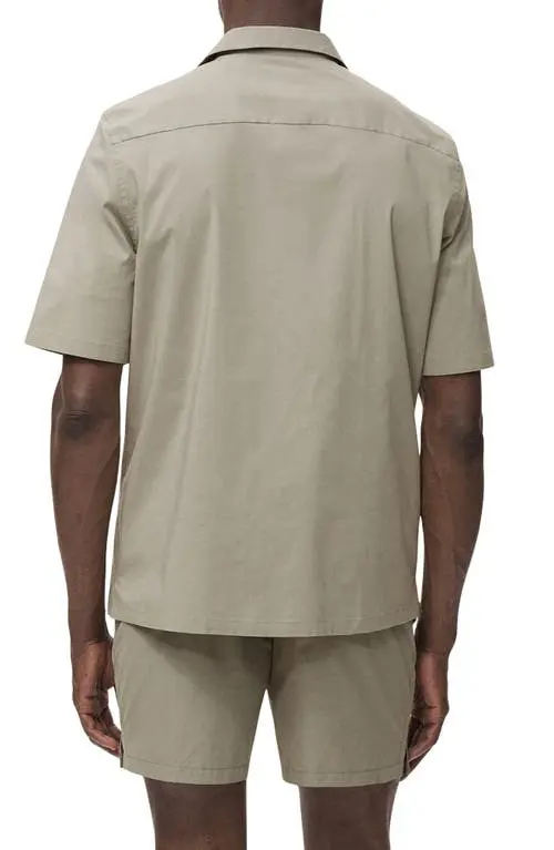 Mango Solid Stretch Cotton Blend Camp Shirt