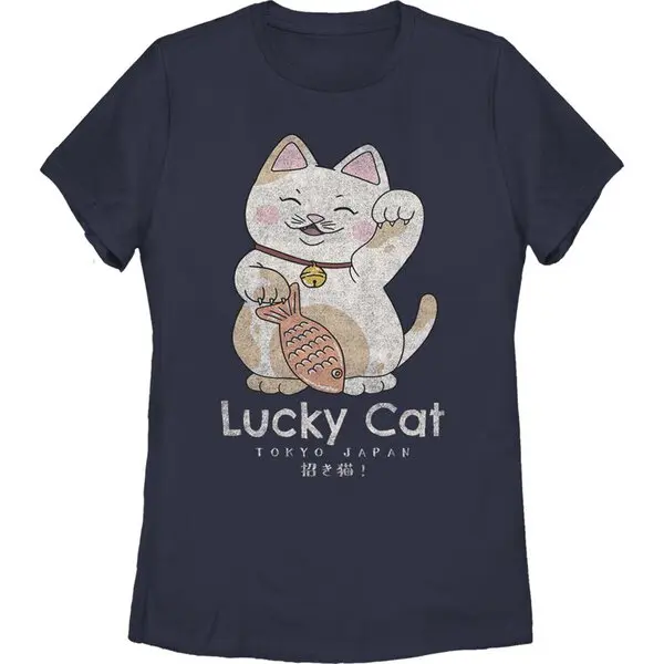 LOST GODS Lucky Cat Graphic T-shirt - Navy Blue