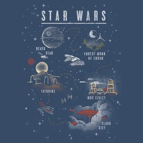 STAR WARS Cartoon Map Quest Graphic T-shirt