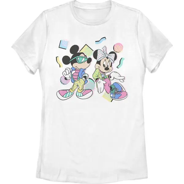 MICKEY & FRIENDS 80s Minnie And Mickey Mouse Graphic T-shirt - White