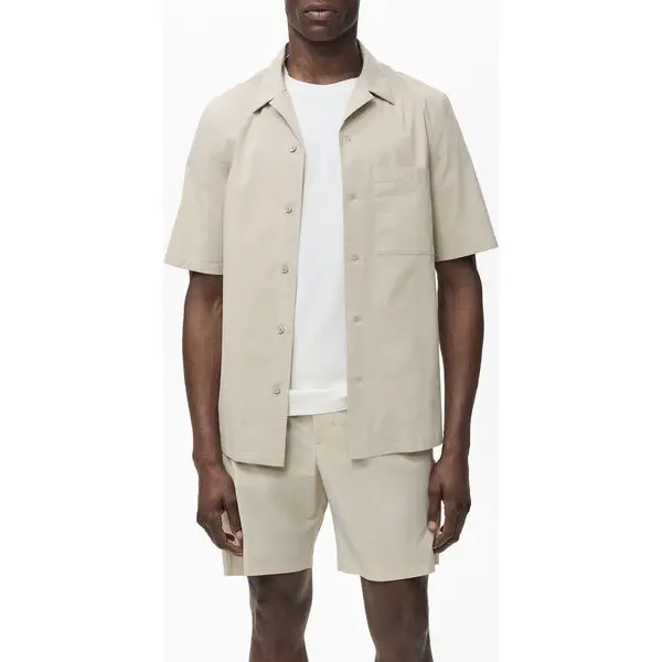 Mango Cotton Blend Camp Shirt - Beige