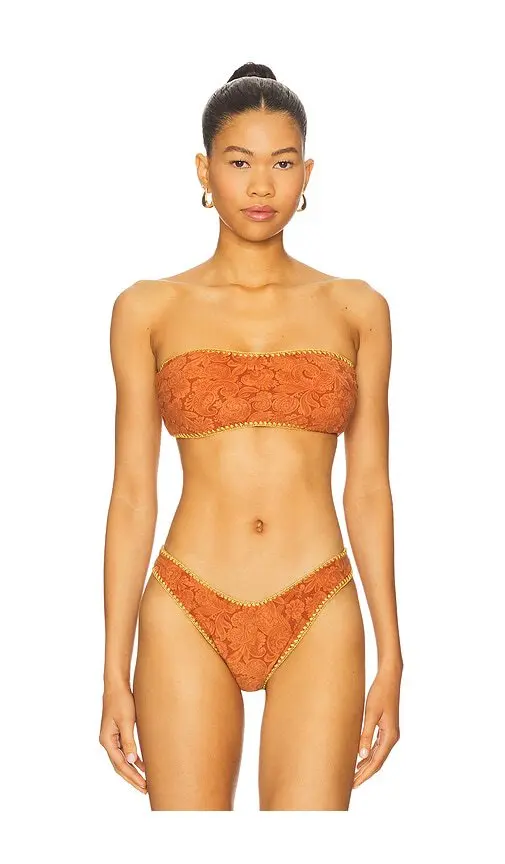 Luli Fama Luxe Stitch Free Form Bandeau Bikini Top - Brown