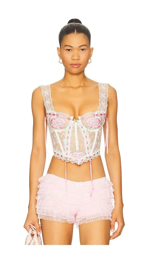 For Love & Lemons Rose Milk Eyelet Bustier - Pink