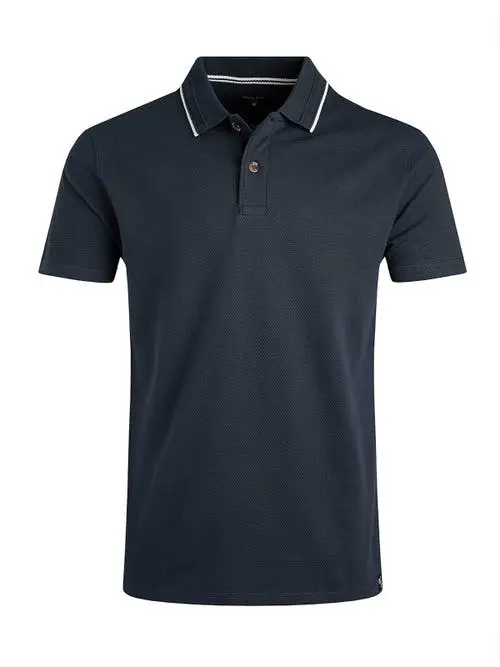 WEIRD FISH Powell Textured Polo Shirt - Navy