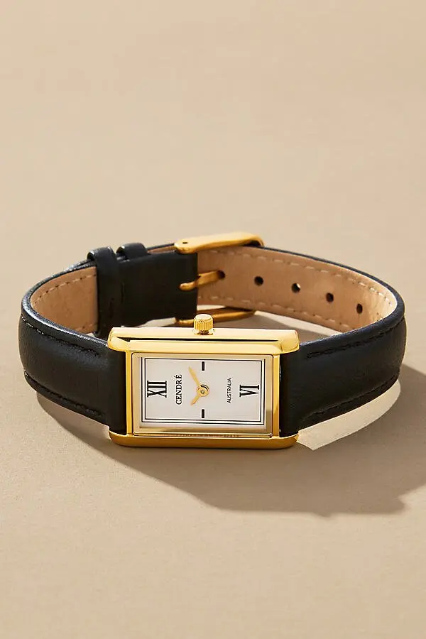 CENDRE Kelly Rectangle Watch - White / Black Smooth