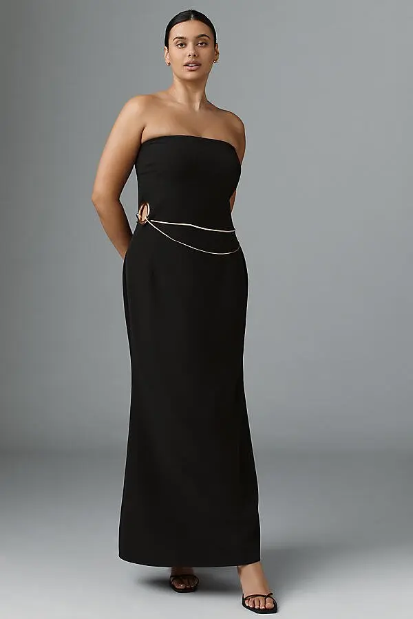 black maxi dress with gold hardware Long Sleeve Gold Bead Bandage Maxi Dress – Mara Blak