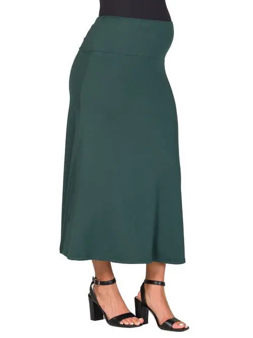 24SEVEN COMFORT APPAREL Maternity Elastic Waist Maxi Skirt - Hunter