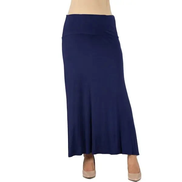 24SEVEN COMFORT APPAREL Maternity Elastic Waist Maxi Skirt - Navy