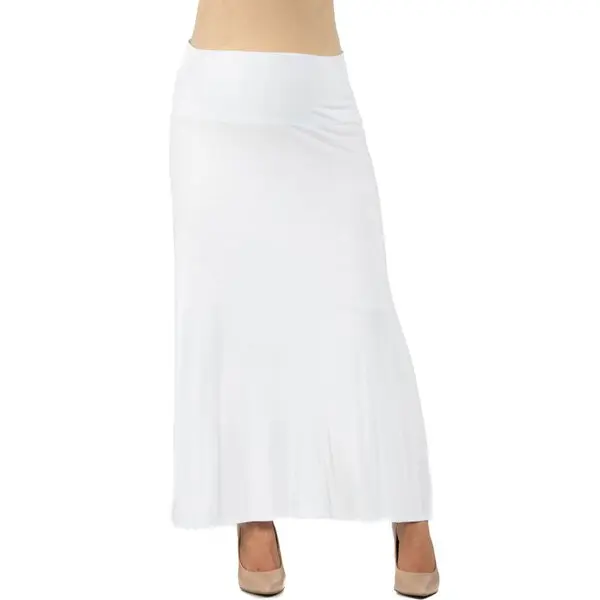 24SEVEN COMFORT APPAREL Maternity Elastic Waist Maxi Skirt - White