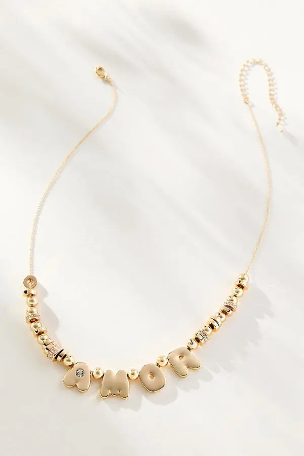 Anthropologie Beaded Bubble-letter Necklace - Amor