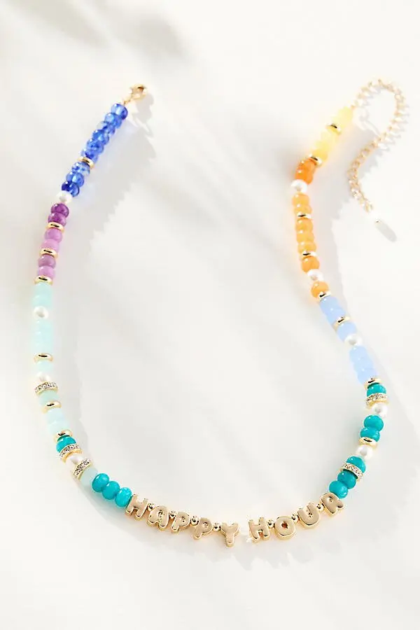 Anthropologie Beaded Bubble-letter Necklace - Happy Hour