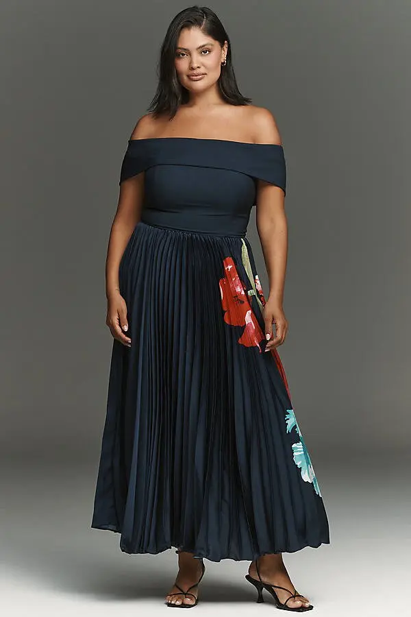 HUTCH Off-the-shoulder Midi Dress - Navy